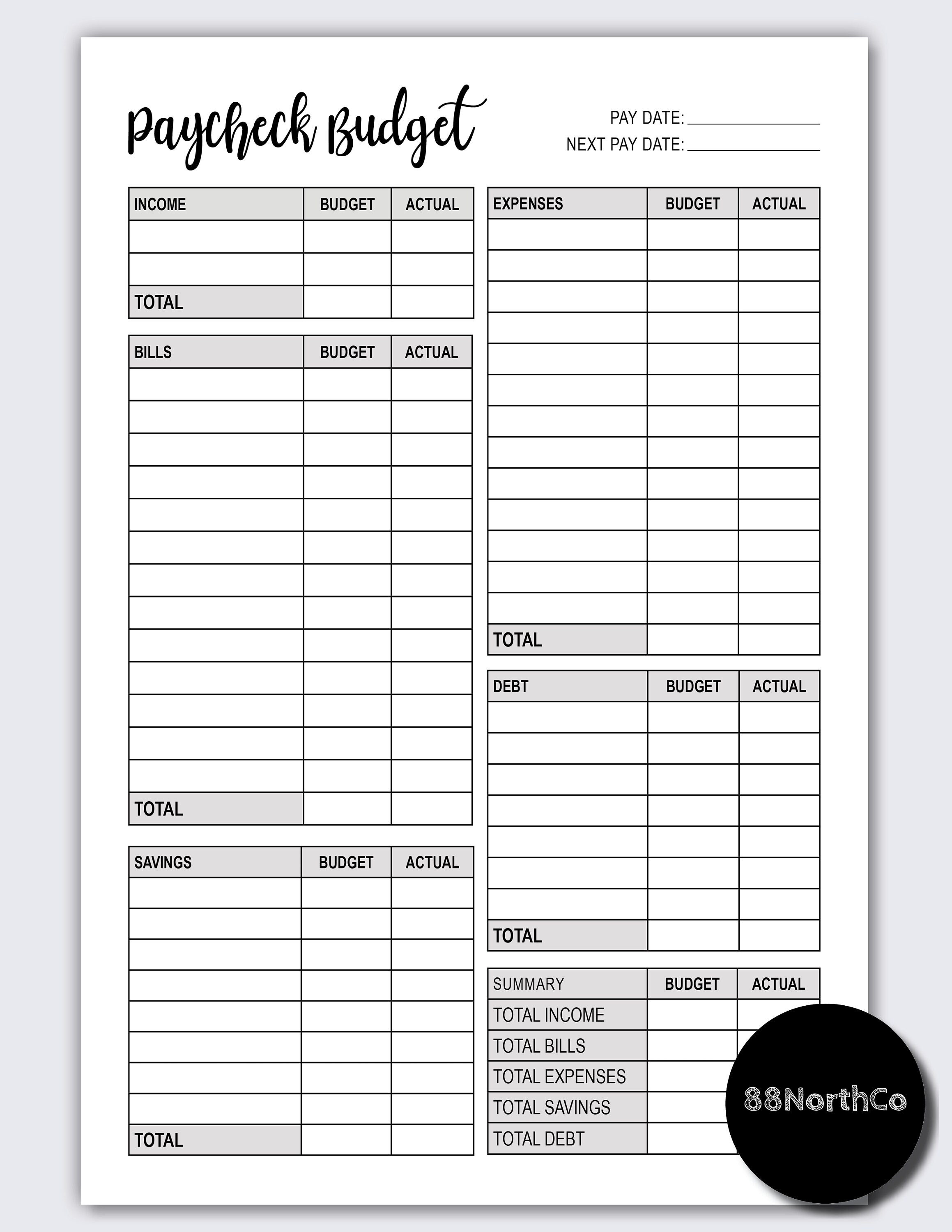 Paycheck Budget Plan Paycheck Printable Paycheck Budget PDF - Etsy