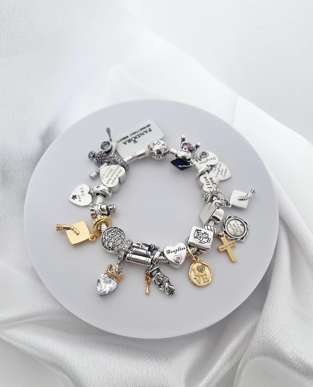 Pandora Bracelet With Gold and Silver Religious Daughter Graduation ...