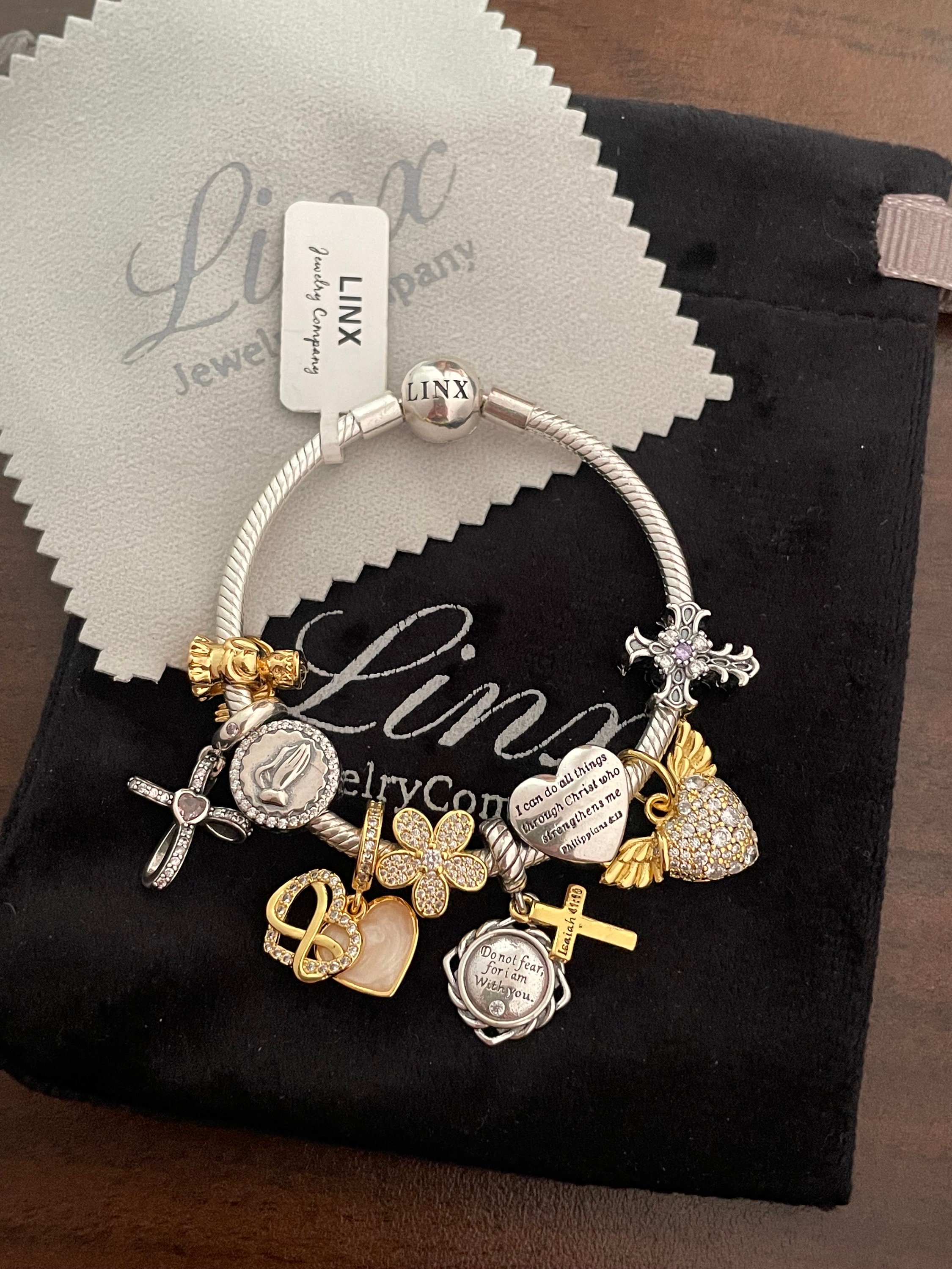Linx Sterling Silver Snake Chain Charm Bracelet: Religious Charms - Etsy