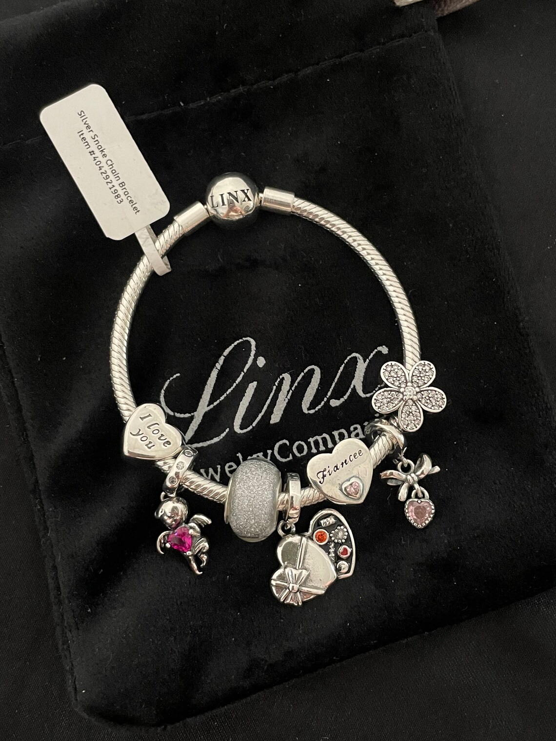 Linx Snake Chain Bracelet With Love and Fiancee Themed Charms 925 ...