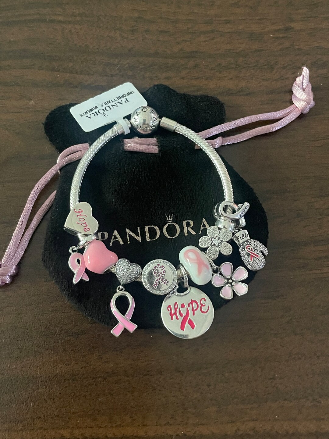 Pandora Bracelet With Pink Breast Cancer Awareness Themed Charms - Etsy