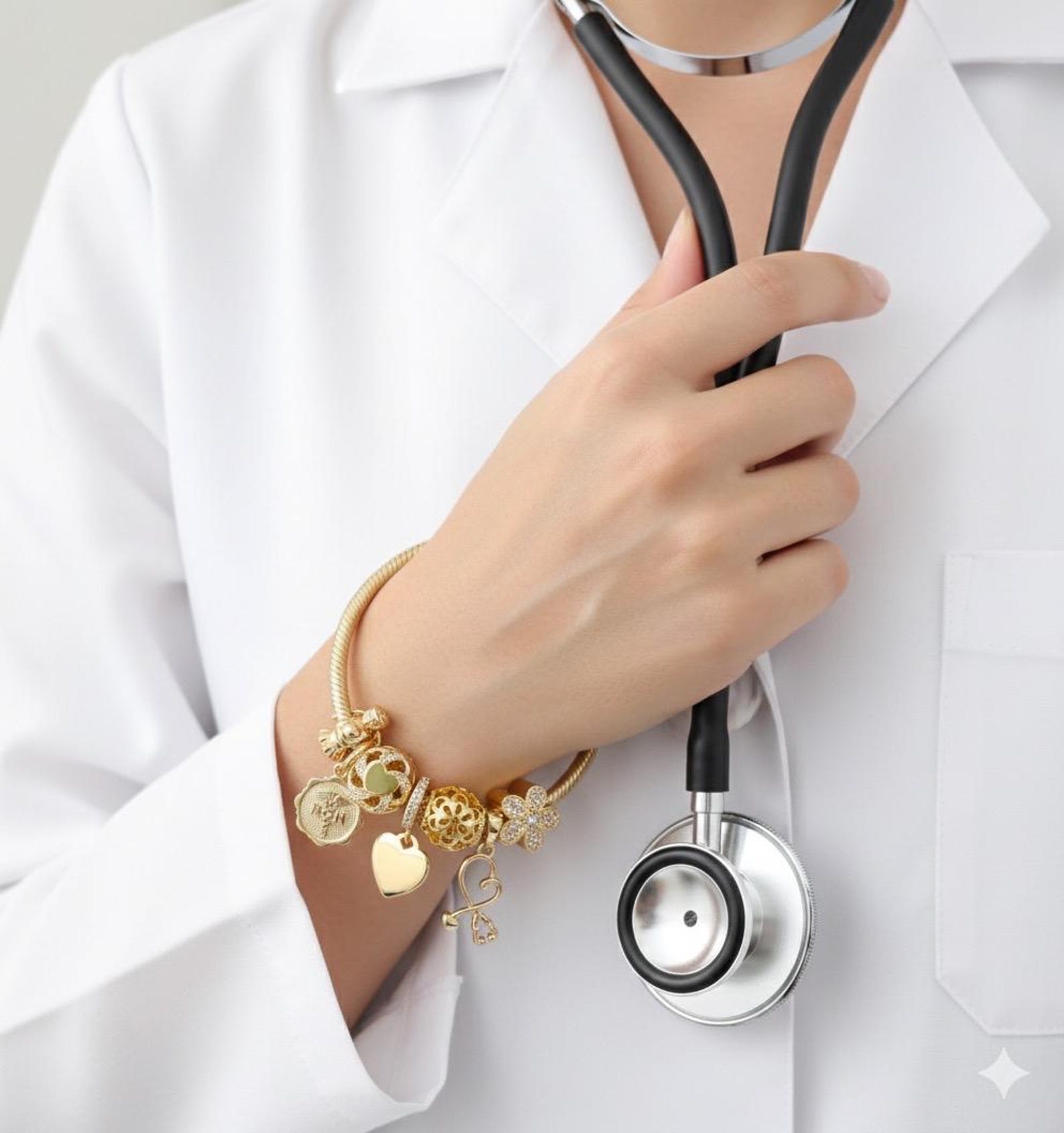 Linx Yellow Gold Snake Chain Bracelet With Registered Nurse RN Themed ...