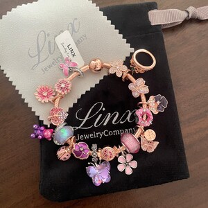 Linx Rose Gold Snake Chain Bracelet With Pink Purple and Rose Gold ...