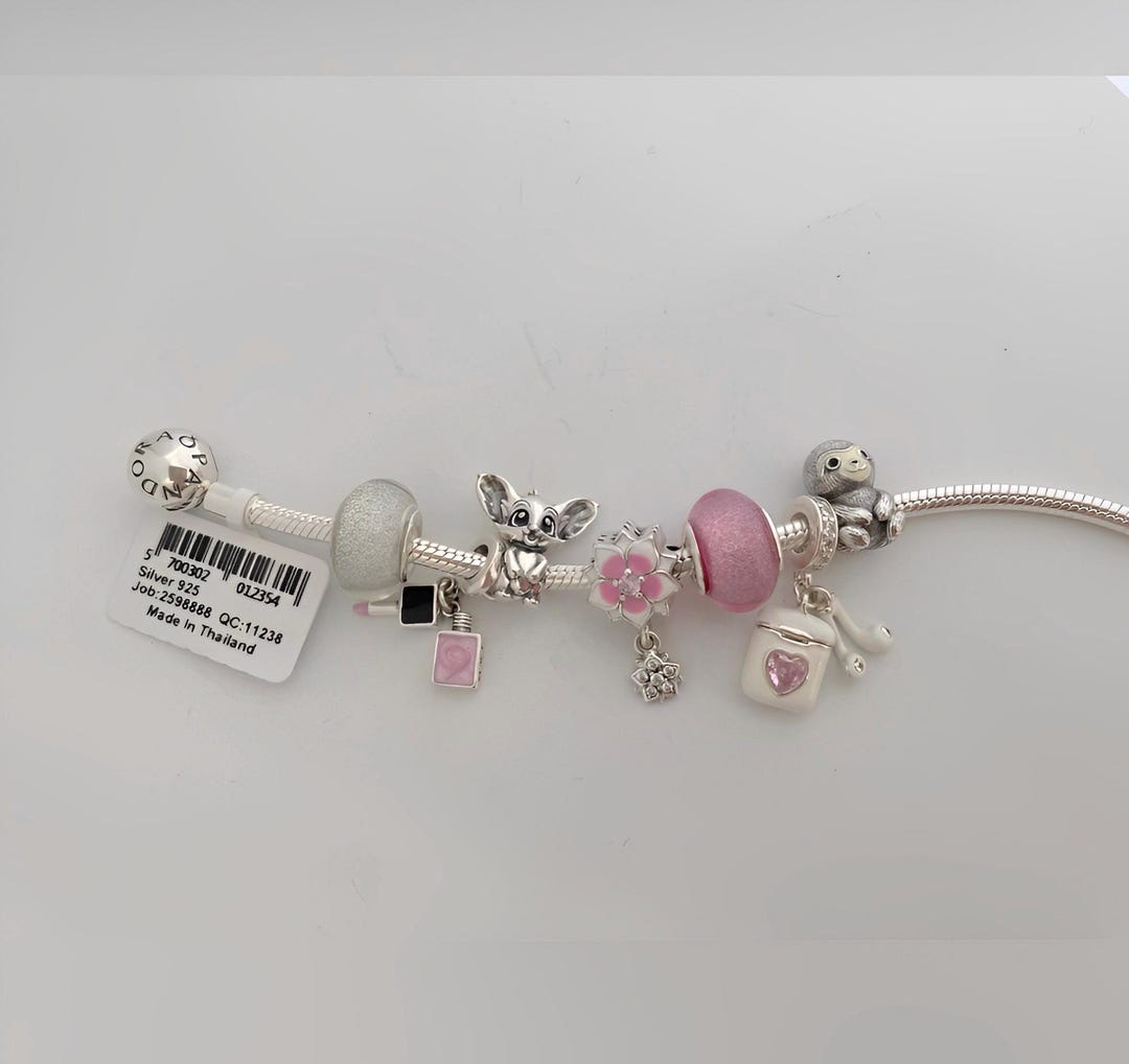 Pandora Moments Smooth Snake Chain Bracelet With Pink Themed Charms 925 ...
