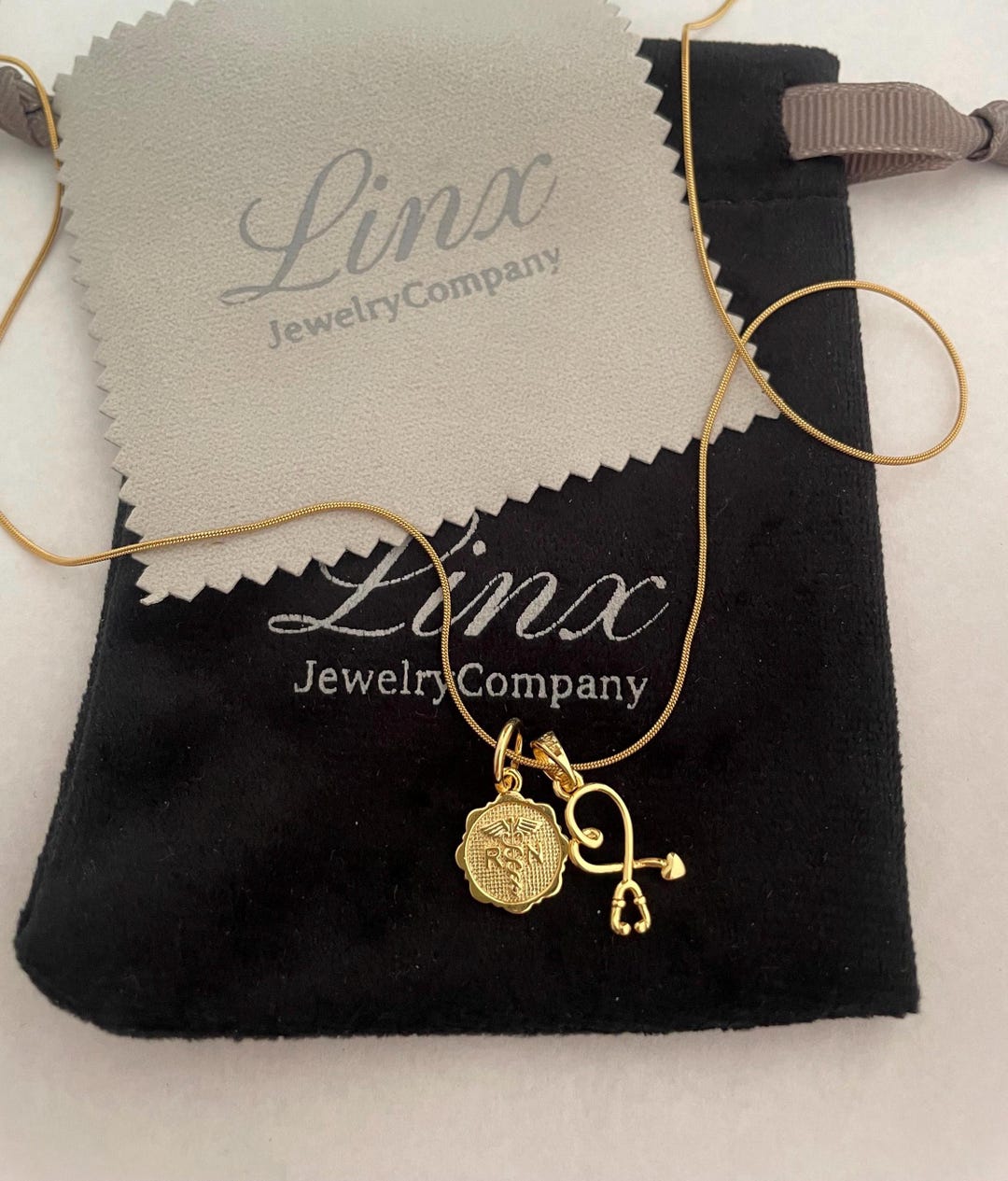 20 Inch Gold Snake Chain Necklace With Gold Registered Nurse RN and ...