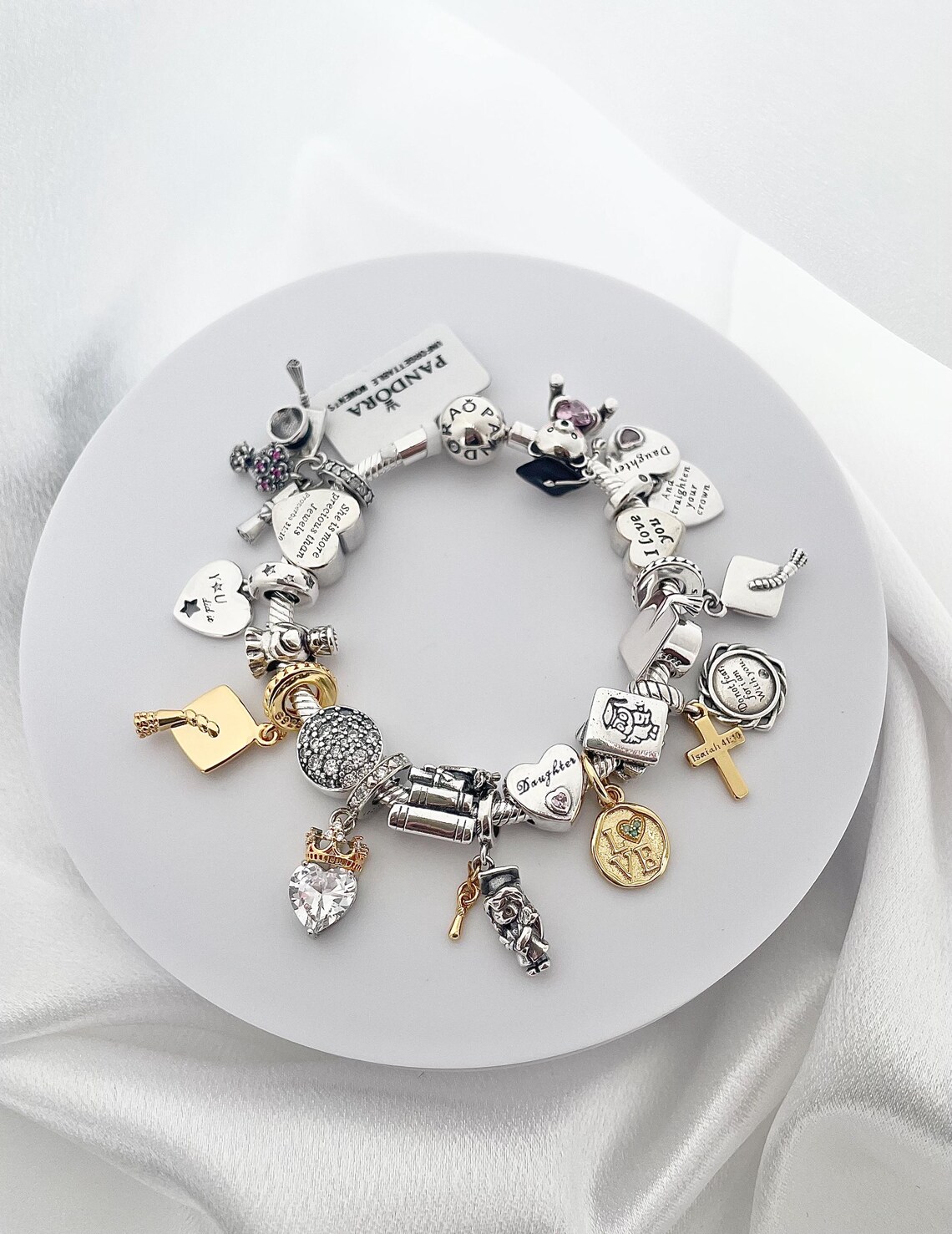 Pandora Bracelet With Gold and Silver Religious Daughter Graduation ...