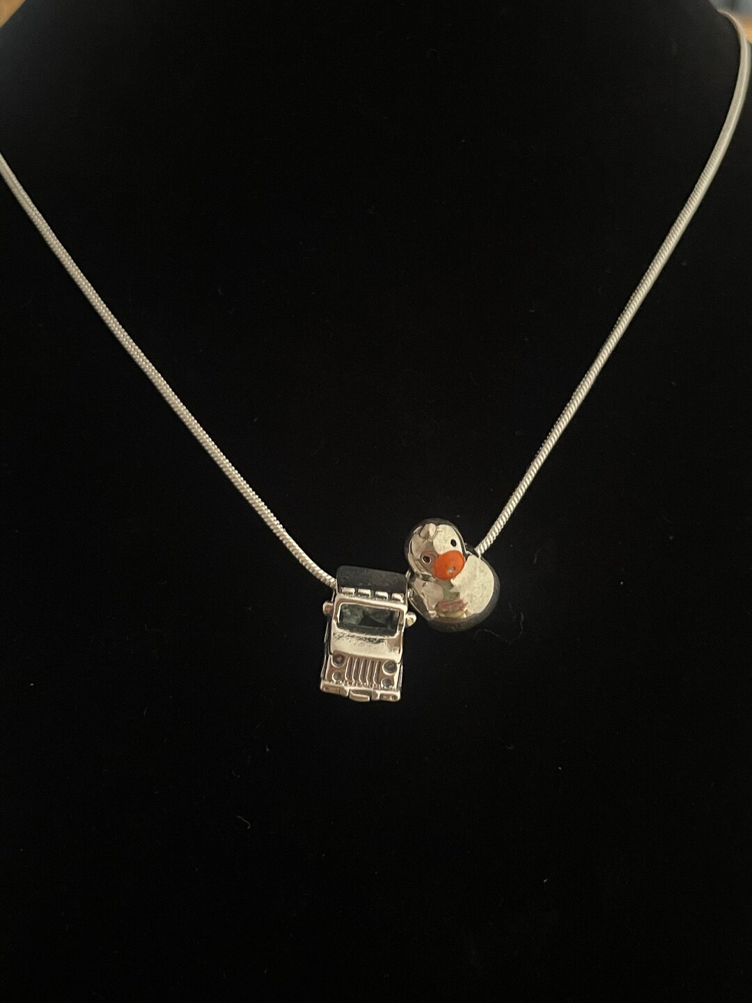 22 Inch Silver Necklace With Jeep and Rubber Duck Charms 925 Sterling ...
