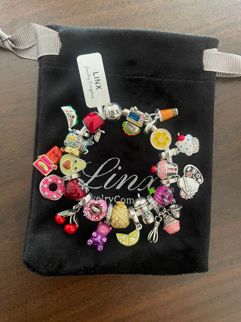 Linx Silver Snake Chain Bracelet With Foodie Themed Charms 925 Sterling ...