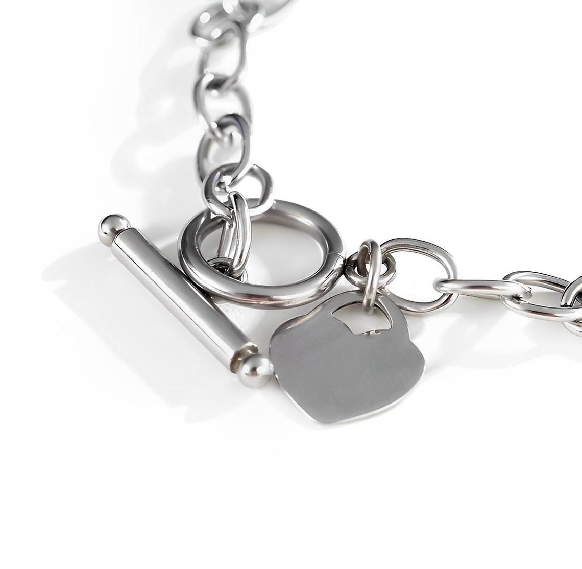 Chain Link Toggle Clasp Bracelet With Custom Engraved Heart Pendant - Etsy