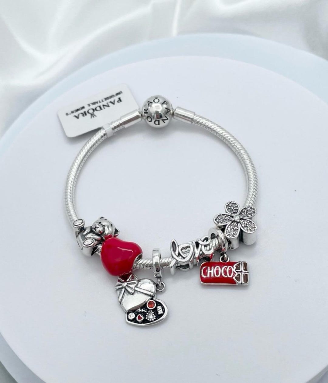 Pandora Bracelet With Red Love Heart Teddy Bear Chocolate Candy and ...