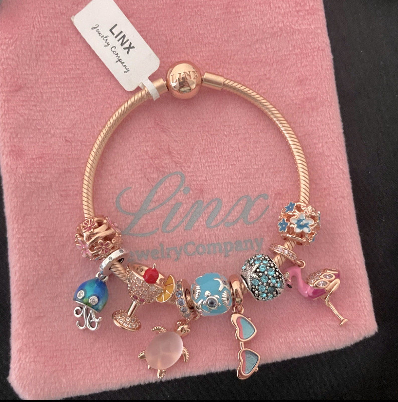 Linx Rose Gold Charm Bracelet With Beach and Ocean Themed Charms - Etsy