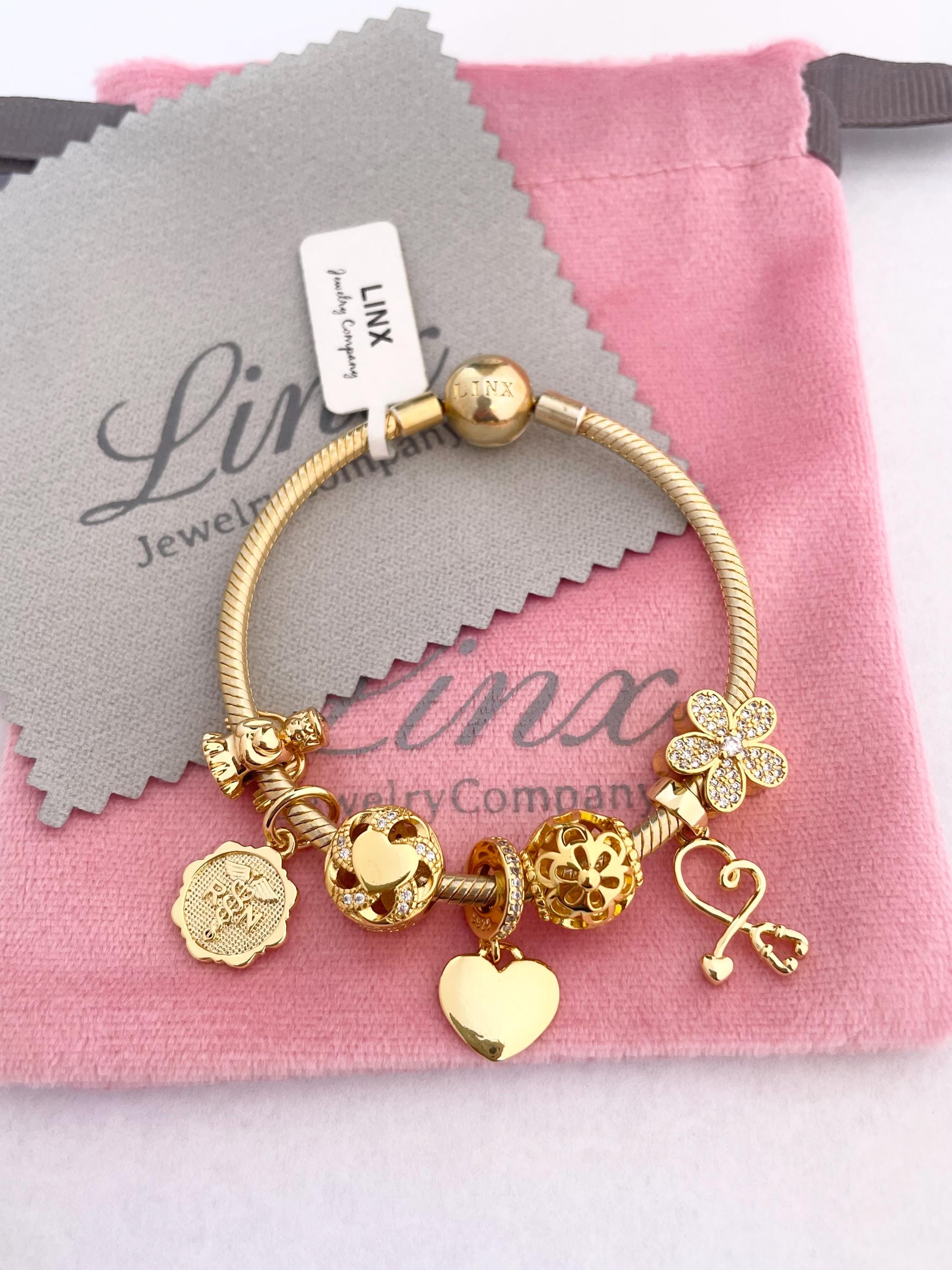 Linx Yellow Gold Snake Chain Bracelet With Registered Nurse RN Themed ...