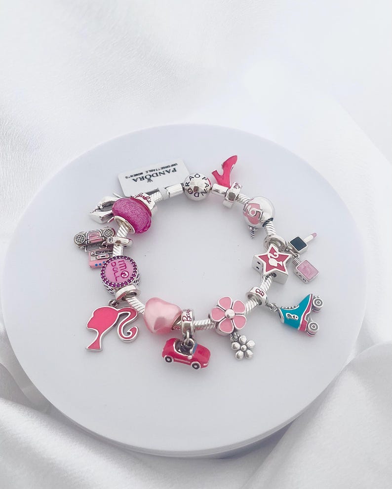 Pandora Bracelet With Pink Barbie Doll Themed Charms Sterling Silver - Etsy