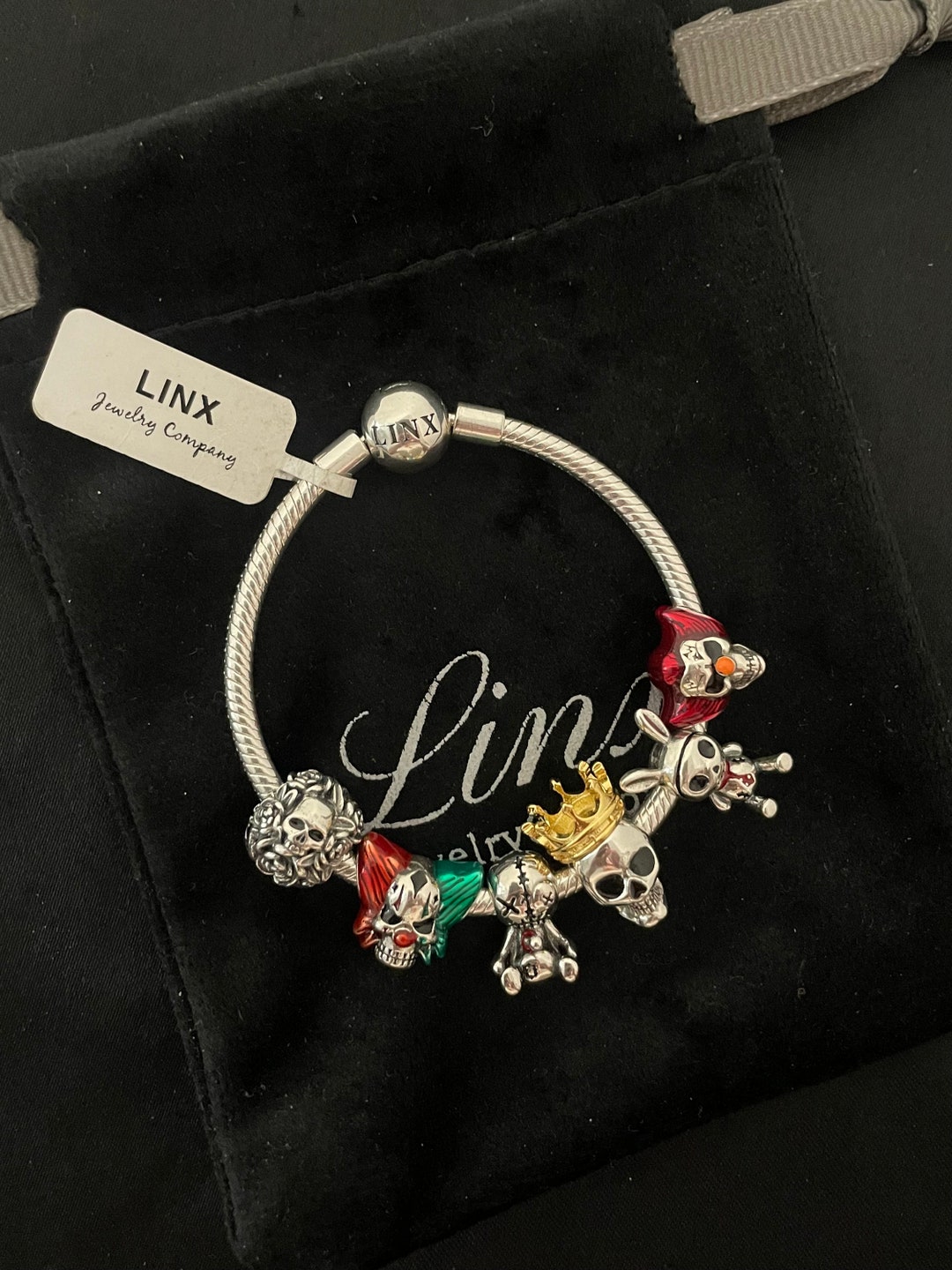 Linx Snake Chain Bracelet With Skull Scary Clown and Voodoo Doll Charms ...