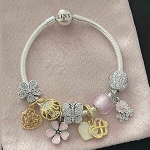 Linx Snake Chain Bracelet With Pink Gold and Silver Themed Charms - Etsy