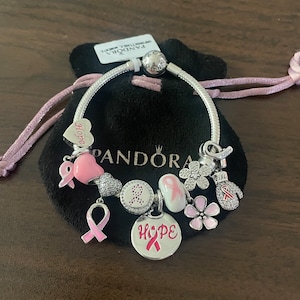 Pandora Bracelet With Pink Breast Cancer Awareness Themed Charms - Etsy