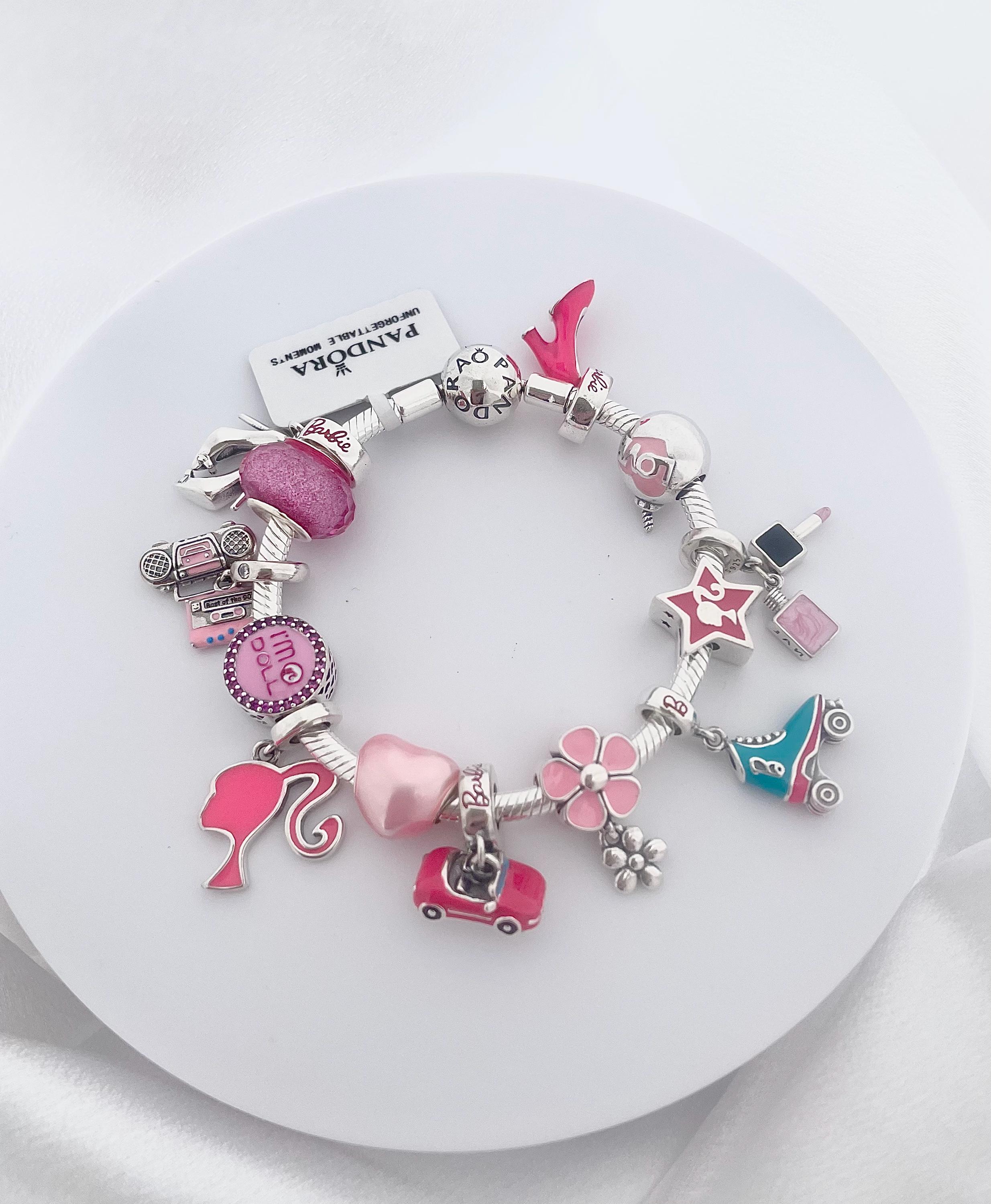 Pandora Bracelet With Pink Barbie Doll Themed Charms Sterling Silver - Etsy