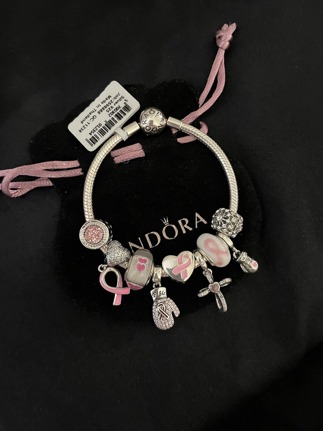 Pandora Bracelet With Pink Breast Cancer Awareness Themed Charms - Etsy