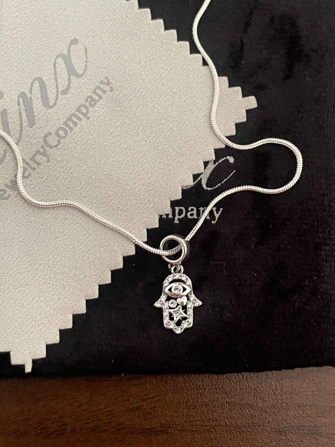 22 Inch Silver Necklace With Hamsa Hand Evil Eye Dangle Charm 925 ...