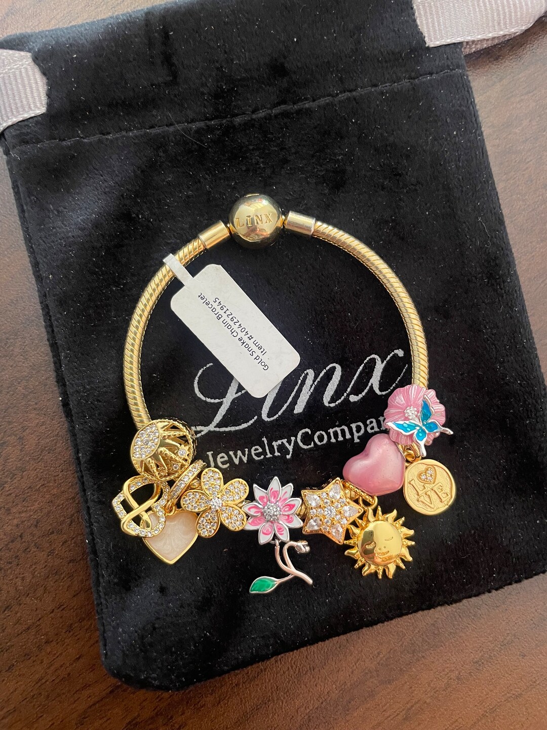 Linx Yellow Gold Snake Chain Bracelet With Gold and Pink Charms - Etsy