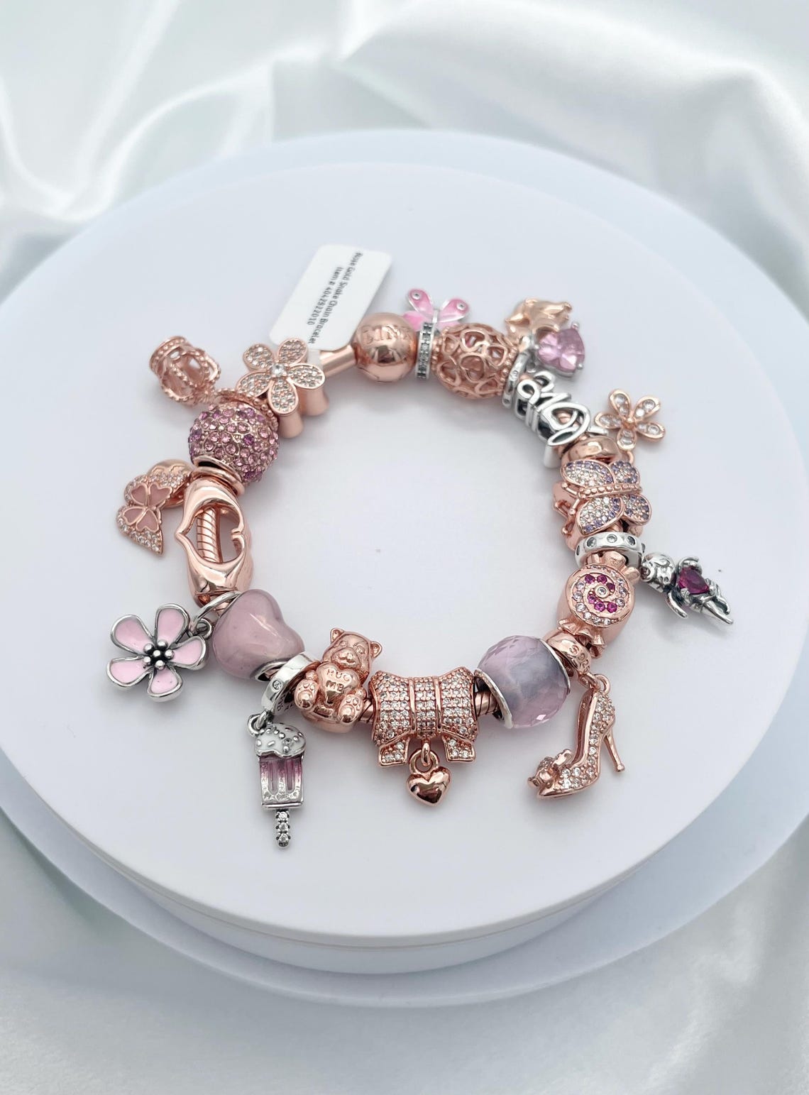 Linx Rose Gold Snake Chain Bracelet With Pink Heart and Love Themed ...