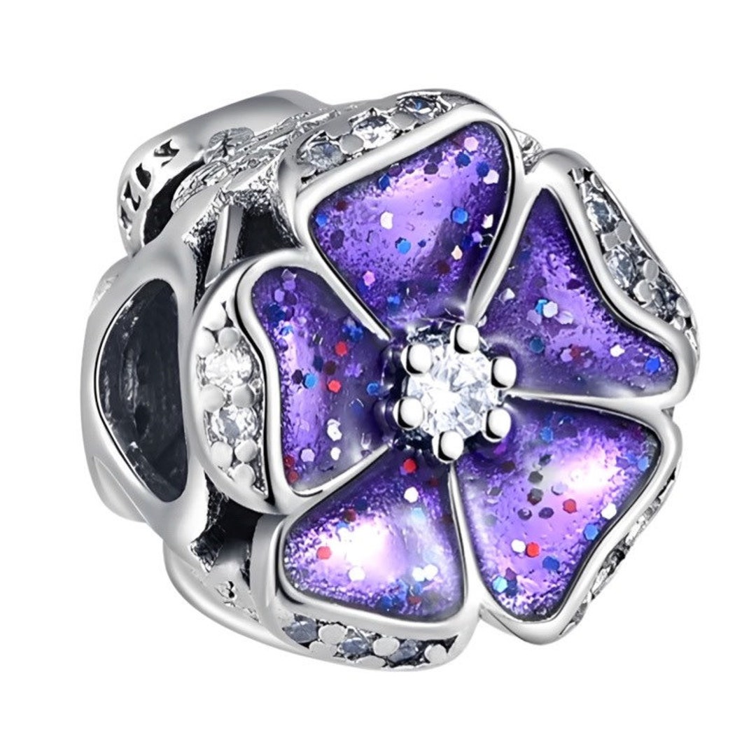 Purple Sparkling Cherry Blossom Charm - Etsy