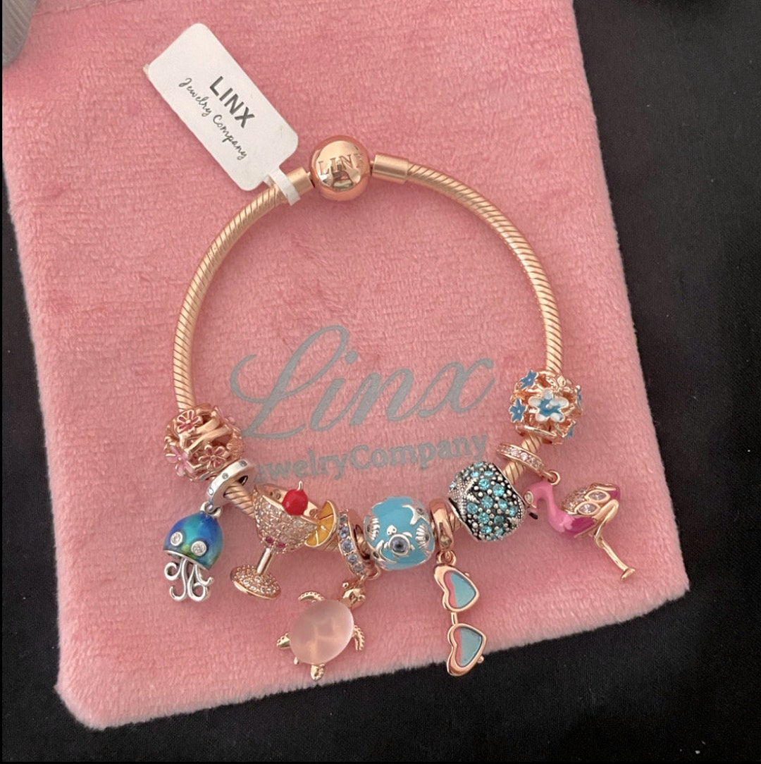 Linx Rose Gold Charm Bracelet With Beach and Ocean Themed Charms - Etsy