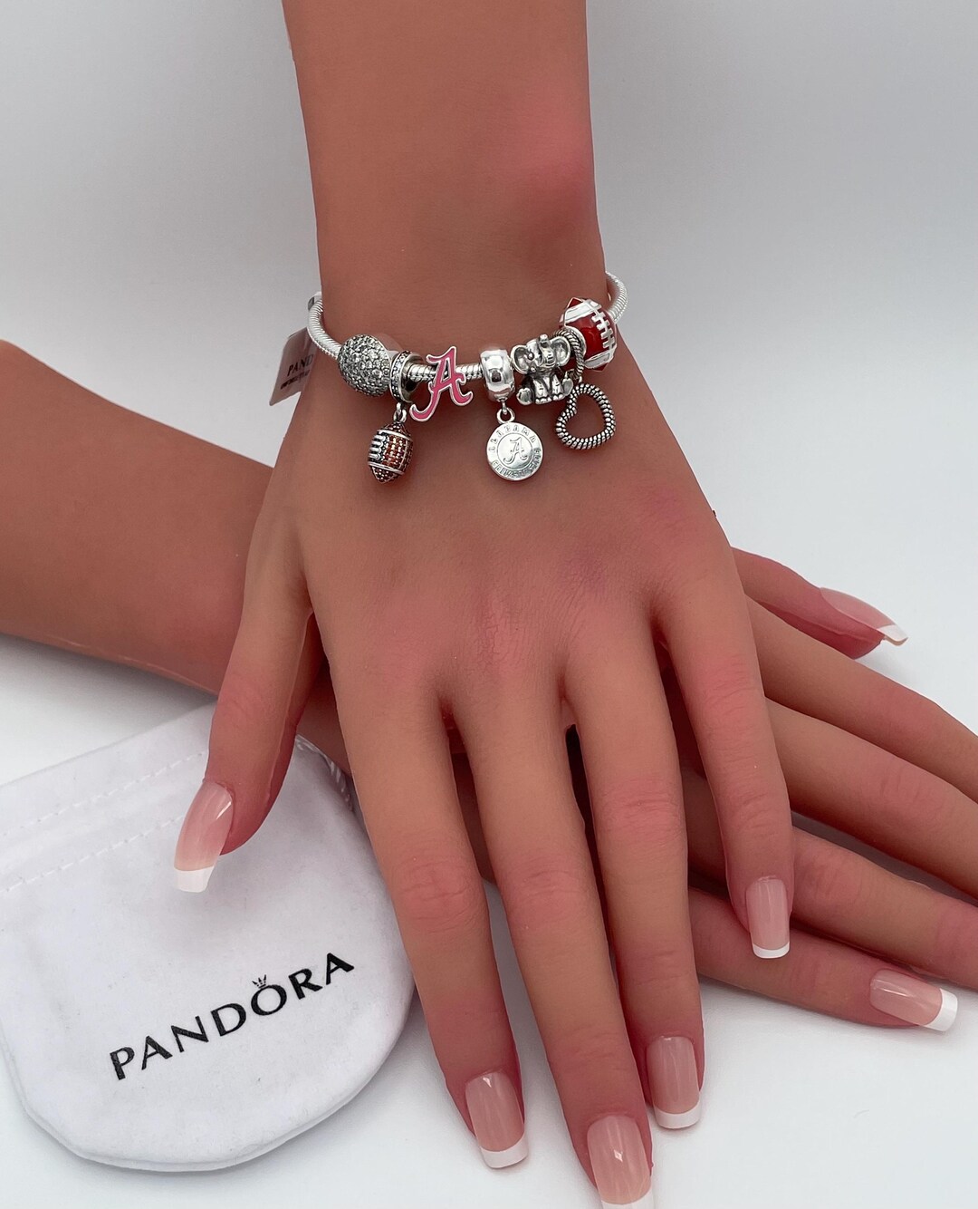 Pandora Moments Smooth Snake Chain Bracelet With Alabama Themed Charms ...