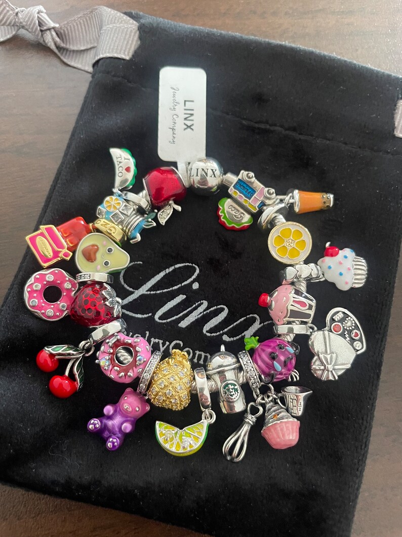 Linx Silver Snake Chain Bracelet With Foodie Themed Charms 925 Sterling ...