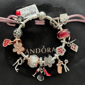 Pandora Bracelet With Red, Silver and Rose Gold Themed Charms - Etsy