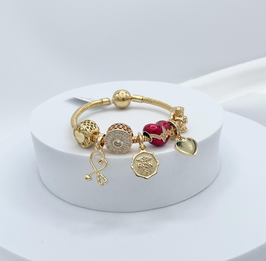 Linx Yellow Gold Snake Chain Bracelet With Registered Nurse RN Themed ...