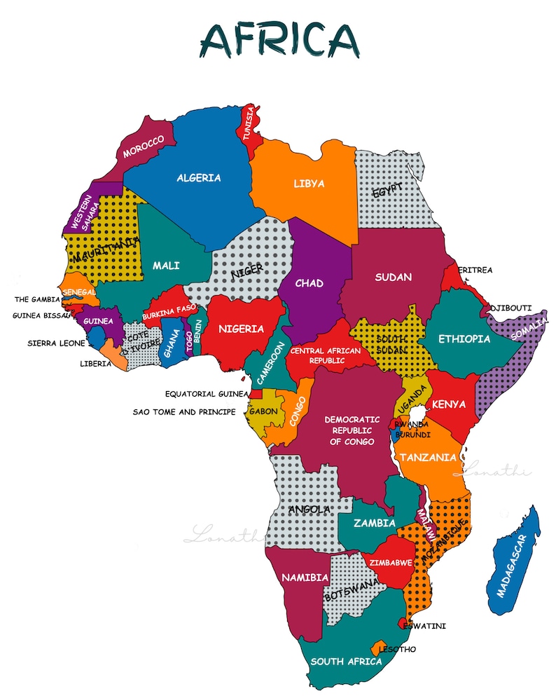 Digital African Map With Beautiful Bright Colors Showing the African ...