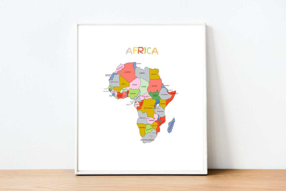 Digital Map of Africa, Printable Africa Map, Colorful Home or Office ...