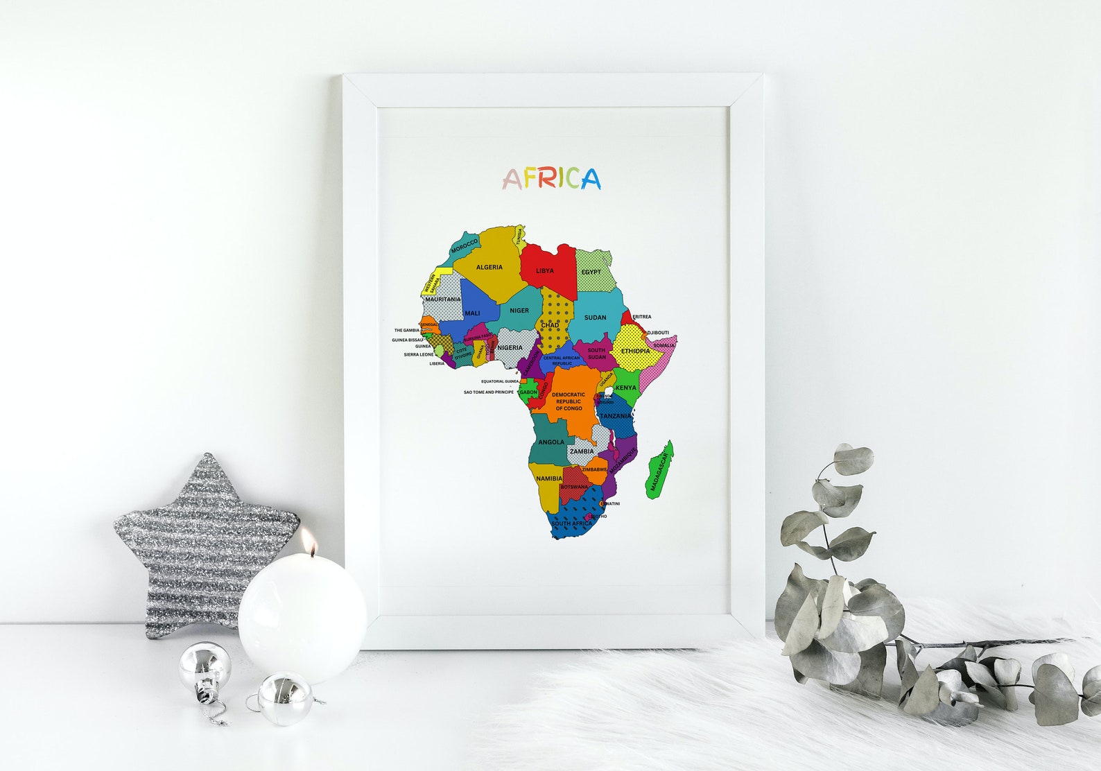 Digital Map of Africa Colorful Home or Office Wall Art Deco - Etsy