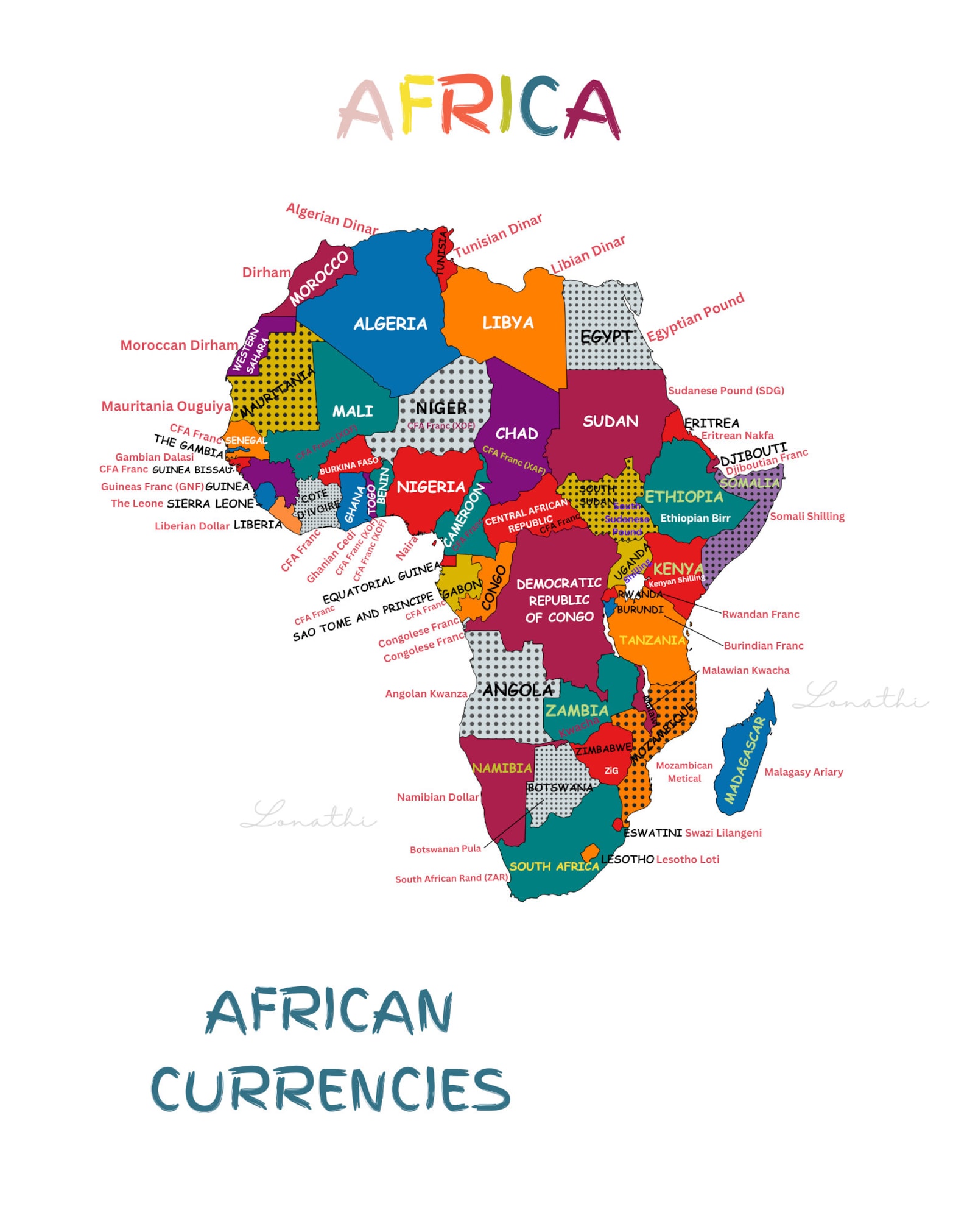 Digital Map of Africa With African Currencies. - Etsy