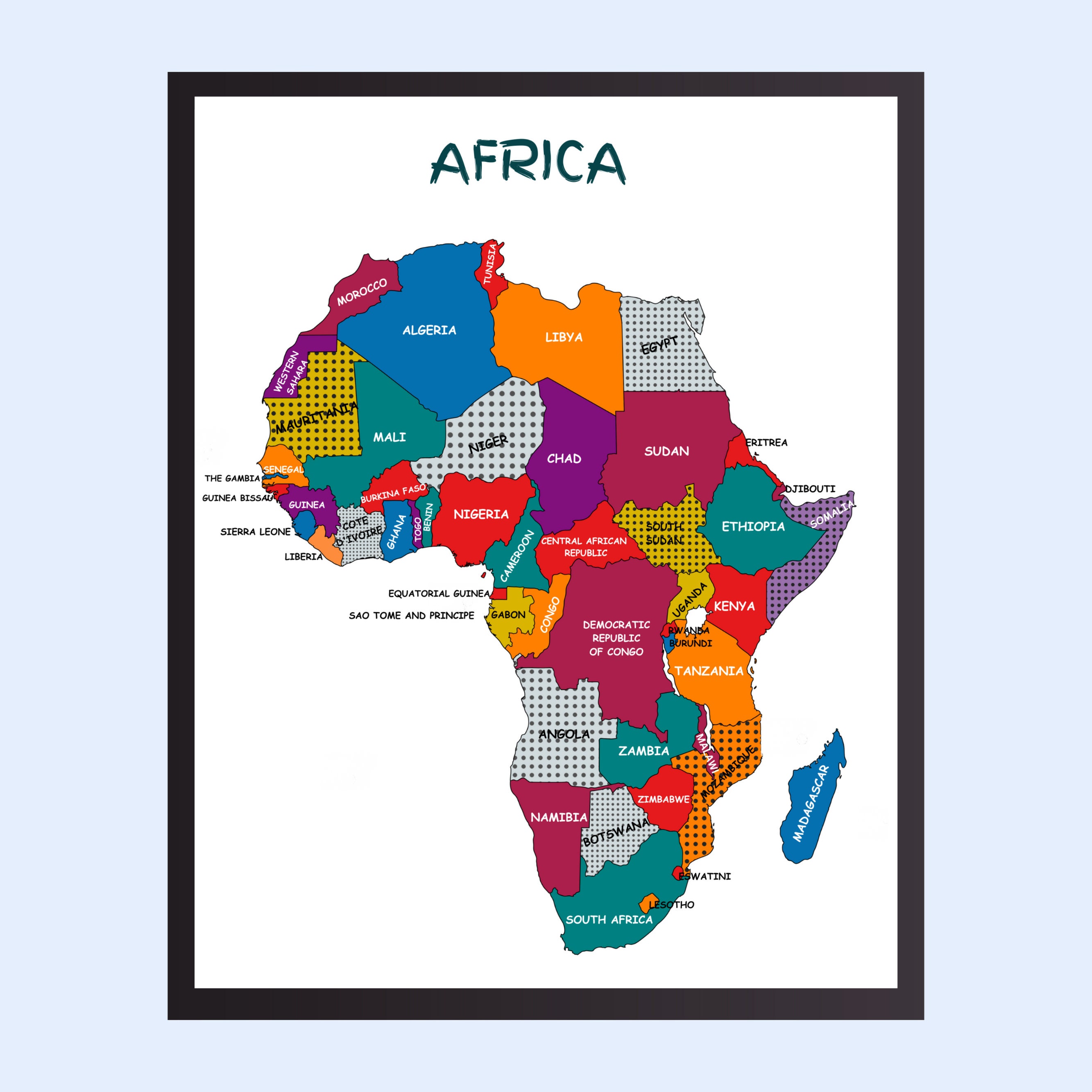 Digital African Map With Beautiful Bright Colors Showing the African ...
