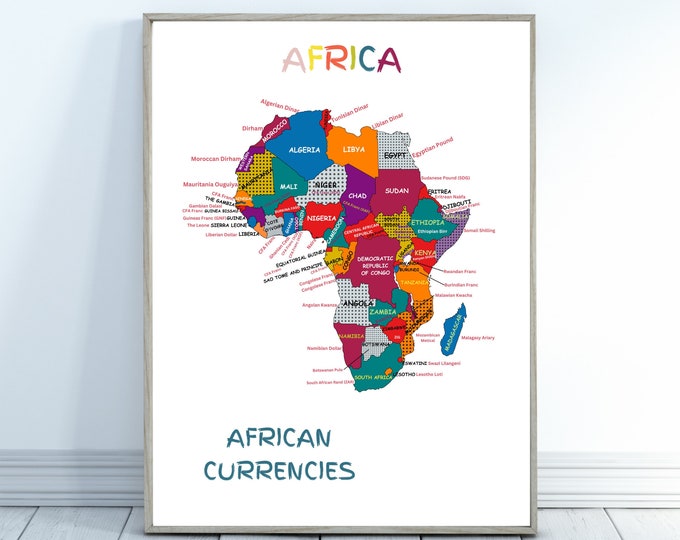 Digital Map of Africa, Colorful Home or Office Wall Art Deco Map of ...