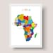Digital Map of Africa, Colorful Home or Office Wall Art Deco Map of ...