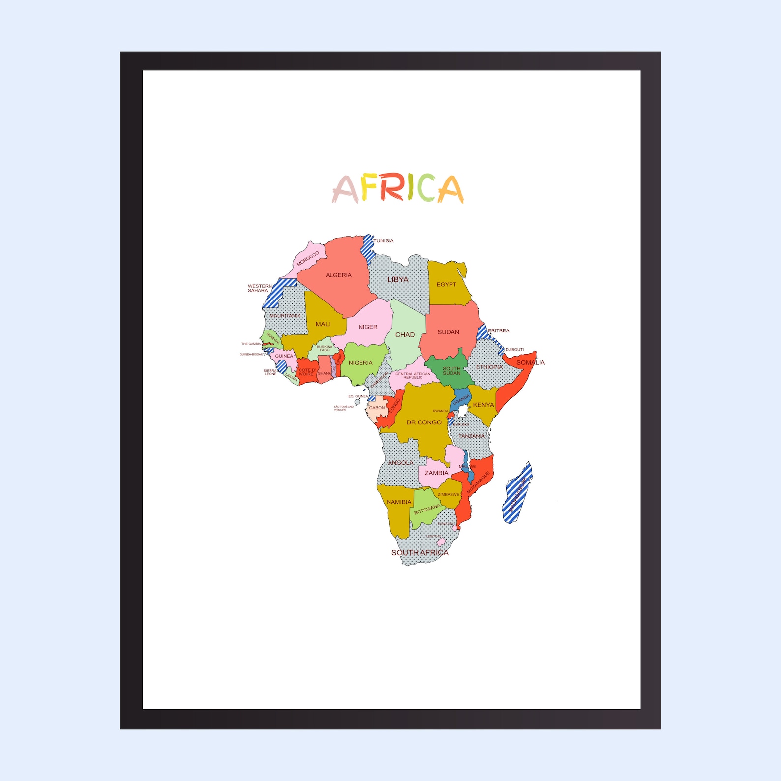 Digital Map of Africa, Printable Africa Map, Colorful Home or Office ...