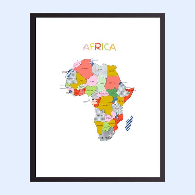 Digital Map of Africa, Printable Africa Map, Colorful Home or Office ...