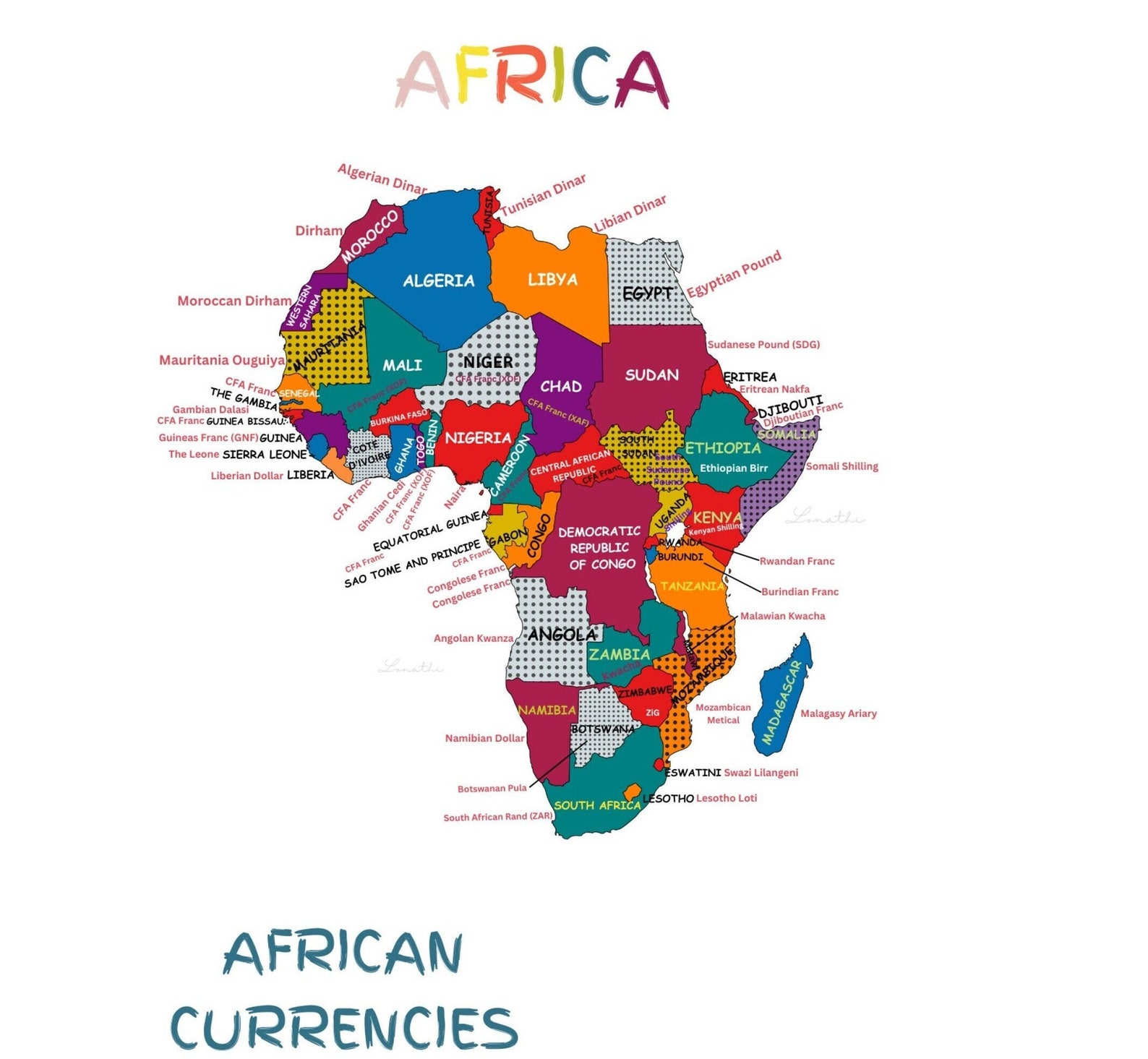 Digital Map of Africa With African Currencies. - Etsy