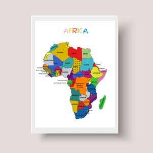 Digital Map of Africa, Colorful Home or Office Wall Art Deco Map of ...