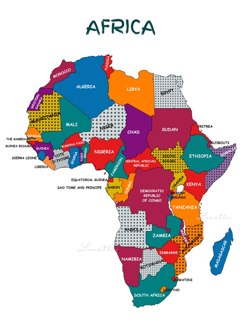 Digital African Map With Beautiful Bright Colors Showing the African ...