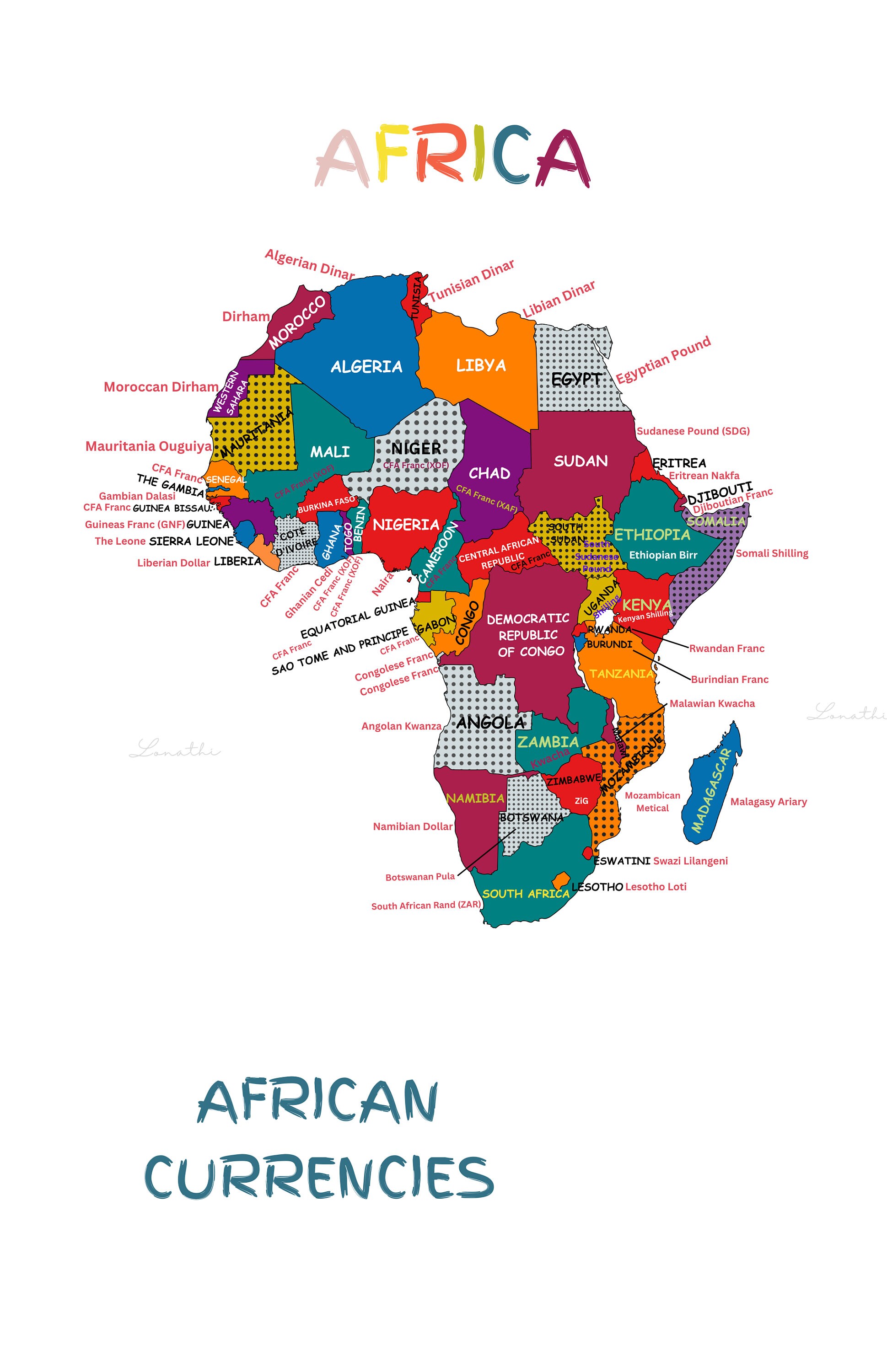 Digital Map of Africa With African Currencies. - Etsy