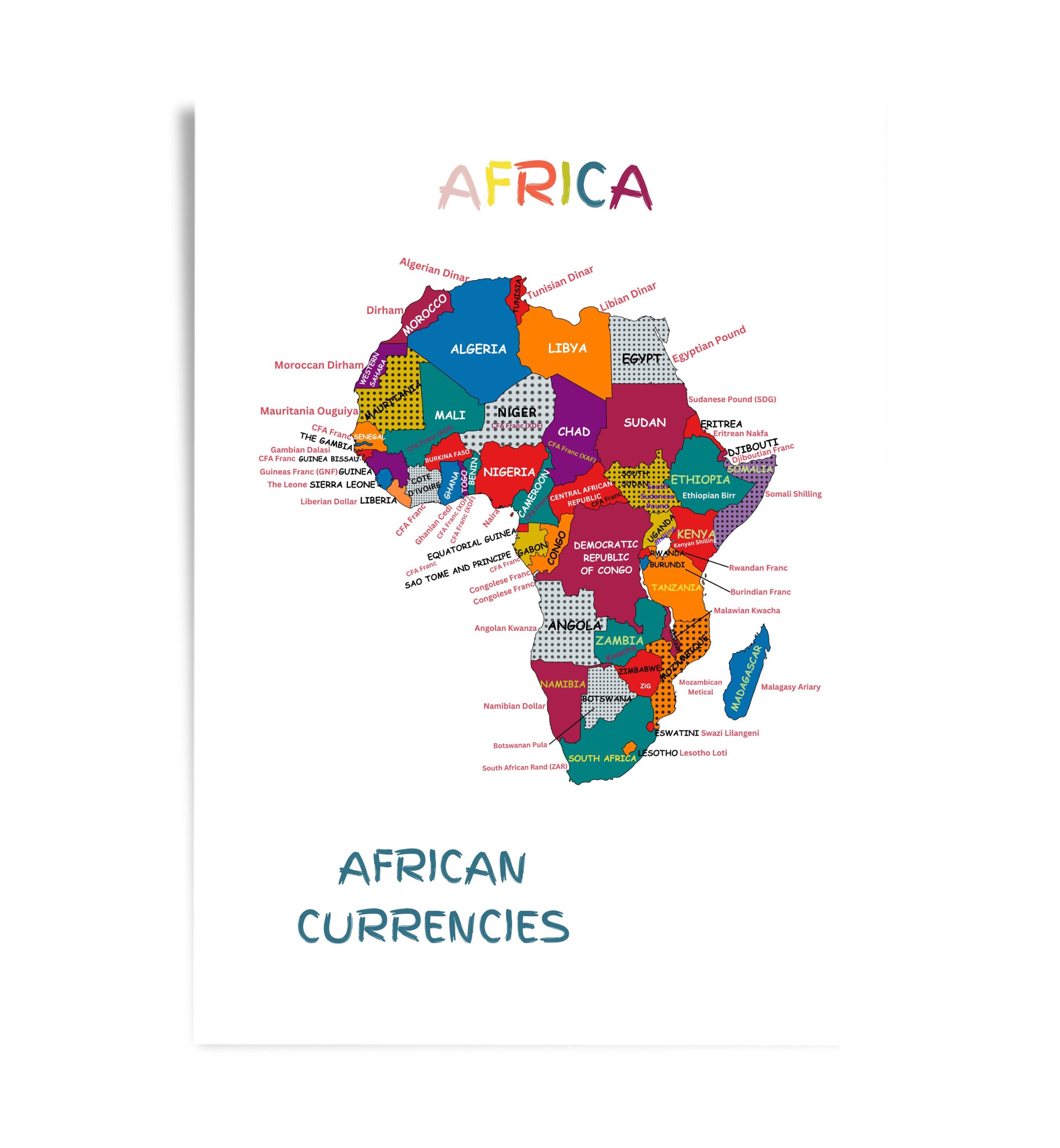 Digital Map of Africa With African Currencies. - Etsy