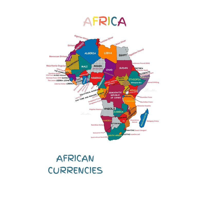 Digital Map of Africa With African Currencies. - Etsy