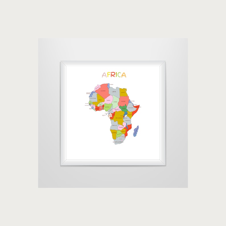 Digital Map of Africa, Printable Africa Map, Colorful Home or Office ...