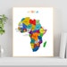 Digital Map of Africa, Colorful Home or Office Wall Art Deco Map of ...