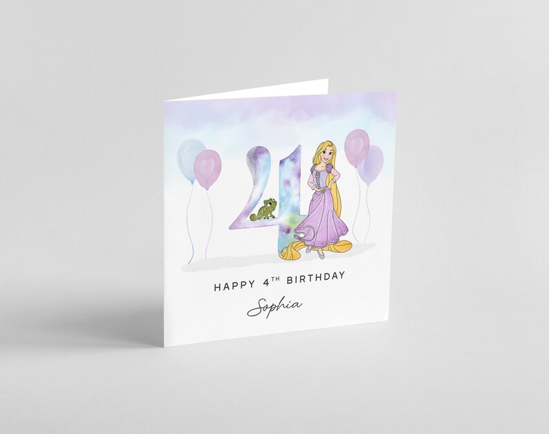 Personalised Printed 4th Birthday Card Tangled Rapunzel Princess Disney ...