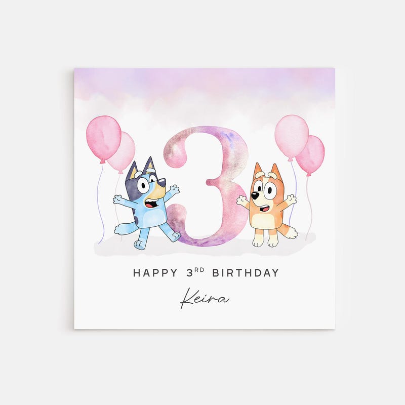 Bluey 3rd Birthday Girl Card - Etsy UK
